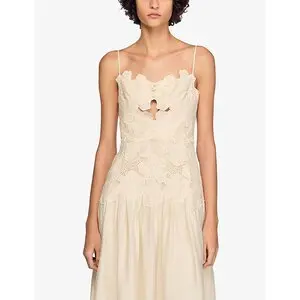 Sandro Sleeveless Floral Lace Maxi Dress - Ecru