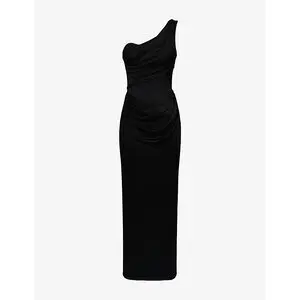 House Of Cb Caprice One-shoulder Satin Maxi Dress - Black
