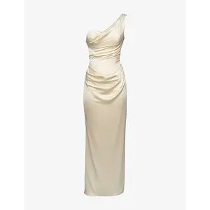 House Of Cb Caprice One-shoulder Satin Maxi Dress - Lemon