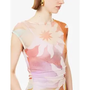 NEVER FULLY DRESSED Soleil Luna Printed Mesh Maxi Dress