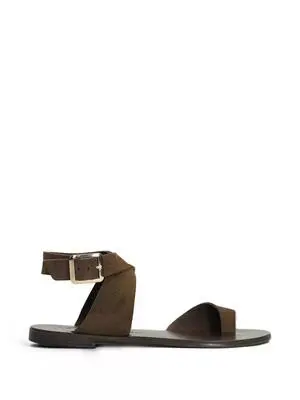 NICOLAS LAINAS Flat Toe-strap Sandals With Buckle-fastening Ankle Strap - Brown