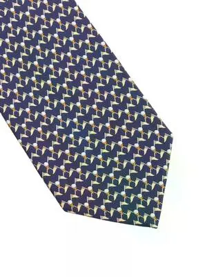 FERRAGAMO Club Print Silk Neck Tie - Blue