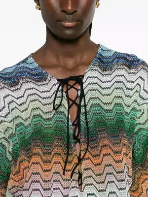 Missoni Zigzag Knit Lace-up Mini Dress - Green