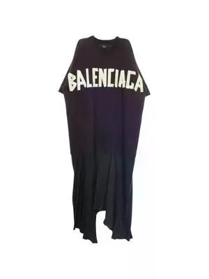 Balenciaga Logo Print Pleated Dress