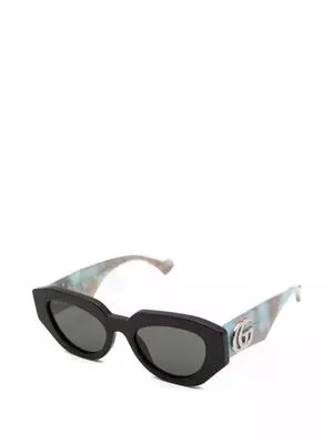 Gucci Double G Geometric Frame Sunglasses - Black