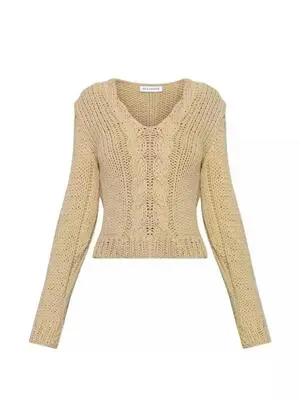 JIL SANDER Wool Cable Knit V-neck Sweater - Neutrals
