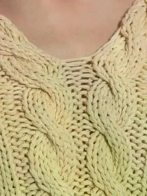 JIL SANDER Wool Cable Knit V-neck Sweater