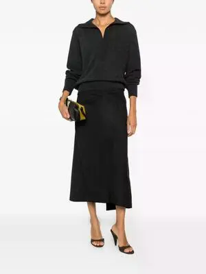 Victoria Beckham Polo-collar V-neck Wool Sweater - Grey