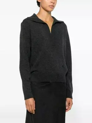 Victoria Beckham Polo-collar V-neck Wool Sweater - Grey