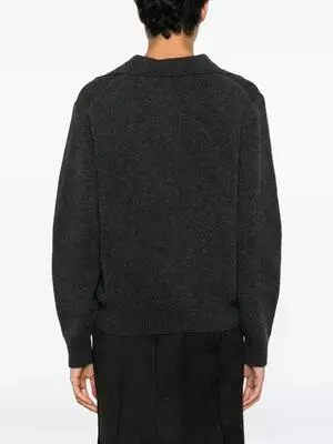 Victoria Beckham Polo-collar V-neck Wool Sweater - Grey