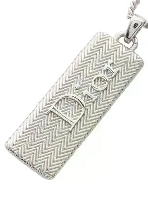Dior Guilloche Logo-plate Pendant Necklace - Silver