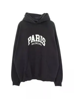 Balenciaga Logo-embroidered Cotton Hoodie - Black