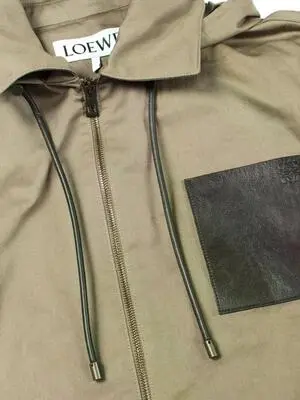 Loewe Khaki Cotton Anagram Leather Patch Zip-up Hoodie