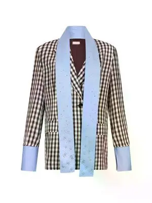 Liu Jo Double-breasted Gingham Check Blazer - Brown