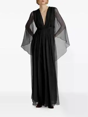 Alberta Ferretti Silk V-neck Gown - Black
