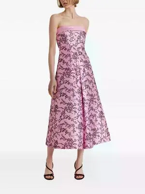 Alberta Ferretti Strapless Floral Print Satin Dress - Pink
