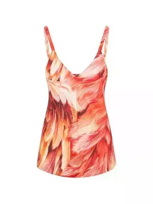 Roberto Cavalli Roberto Cavalli Feather-Print Silk Camisole Red