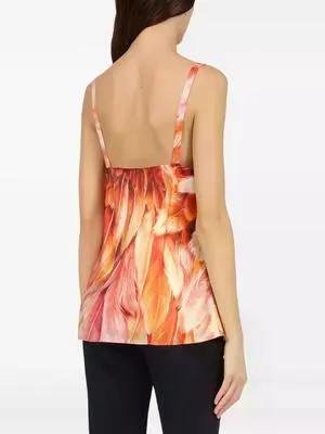 Roberto Cavalli Feather-print Silk Camisole - Red