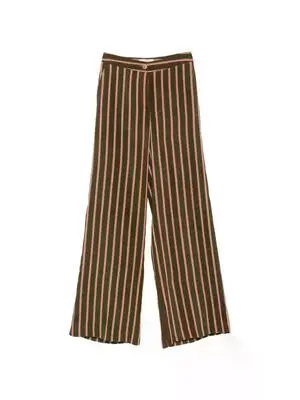 Momoni Vertical Stripe Wide-leg Linen Trousers - Green