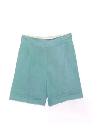 Momoni Pleated Turn-up Linen Mini Shorts - Blue