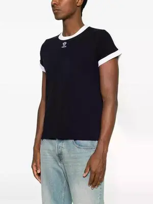 Versace Embroidered-logo Stretch Cotton-jersey Slim T-shirt - Blue