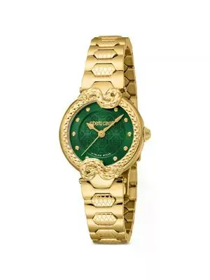 Roberto Cavalli 28mm Hexagonal Link Watch - Green