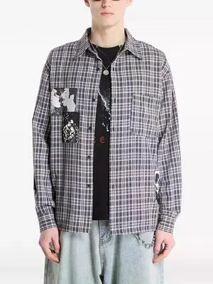 WASTED Check-print Patch-detail Shirt - Black