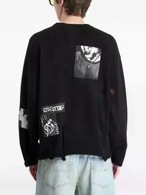 WASTED Graphic Patch Distressed Crew Neck Sweater