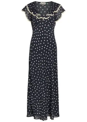 Rixo Bethea Polka Dot Crepe De Chine Midi Dress - Navy