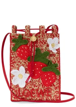 Loewe X Paula's Ibiza Strawberry Raffia Cross-body Pouch - Multicoloured 1