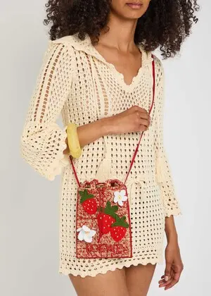 Loewe X Paula's Ibiza Strawberry Raffia Cross-body Pouch