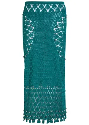 Rabanne Bead-embellished Crochet Cotton Midi Skirt - Green