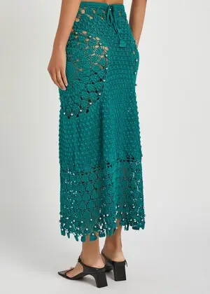 Rabanne Bead-embellished Crochet Cotton Midi Skirt - Green