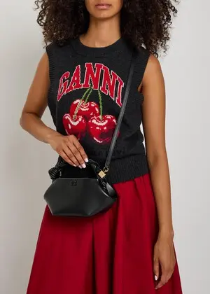 GANNI Bou Mini Leather Top Handle Bag - Black