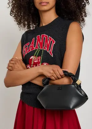 GANNI Bou Mini Leather Top Handle Bag - Black