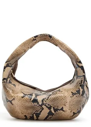Khaite Olivia Medium Snake-effect Suede And Leather Top Handle Bag