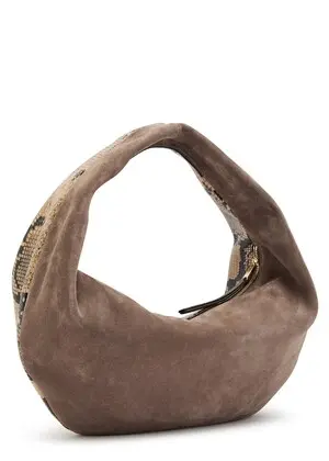 Khaite Olivia Medium Snake-effect Suede And Leather Top Handle Bag