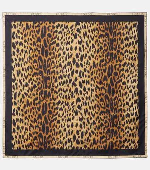 Gucci Leopard-print Silk Twill Scarf - Brown