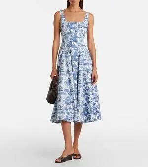 Staud Wells Floral Cotton Poplin Midi Dress - Blue