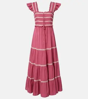 Rixo Chandra Tiered Cotton Midi Dress - Pink