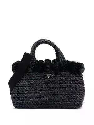 Prada Raffia Convertible Open Tote Bag - Black