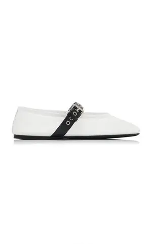 Miu Miu Miu Miu Mesh Ballerina Flats With Buckled Strap White