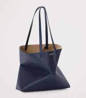 Loewe Medium Leather Puzzle Fold Tote Bag - Navy