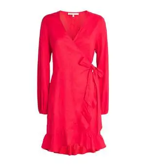 Heidi Klein Linen Ruffle Wrap Mini Dress - Red