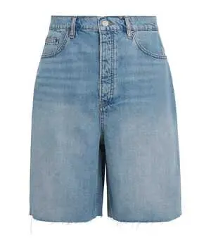 FRAME Frayed Wide-leg Denim Shorts - Blue