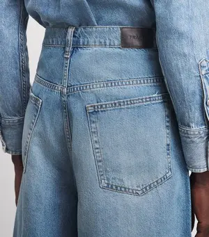 FRAME Frayed Wide-leg Denim Shorts - Blue