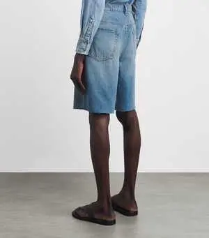 FRAME Frayed Wide-leg Denim Shorts - Blue