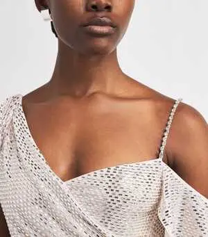 SELF-PORTRAIT Rhinestone Gathered Maxi Dress - Silver