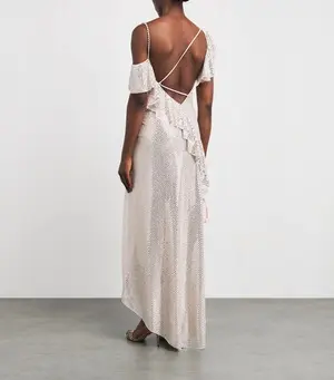 SELF-PORTRAIT Rhinestone Gathered Maxi Dress - Silver