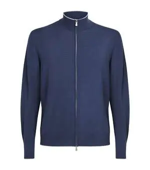 Eleventy Merino Wool Double-zip Cardigan - Navy